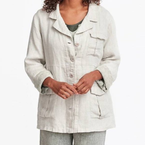 Flax | Jackets & Coats | Flax 0 Linen Safari Jacket In Natural Mlange ...